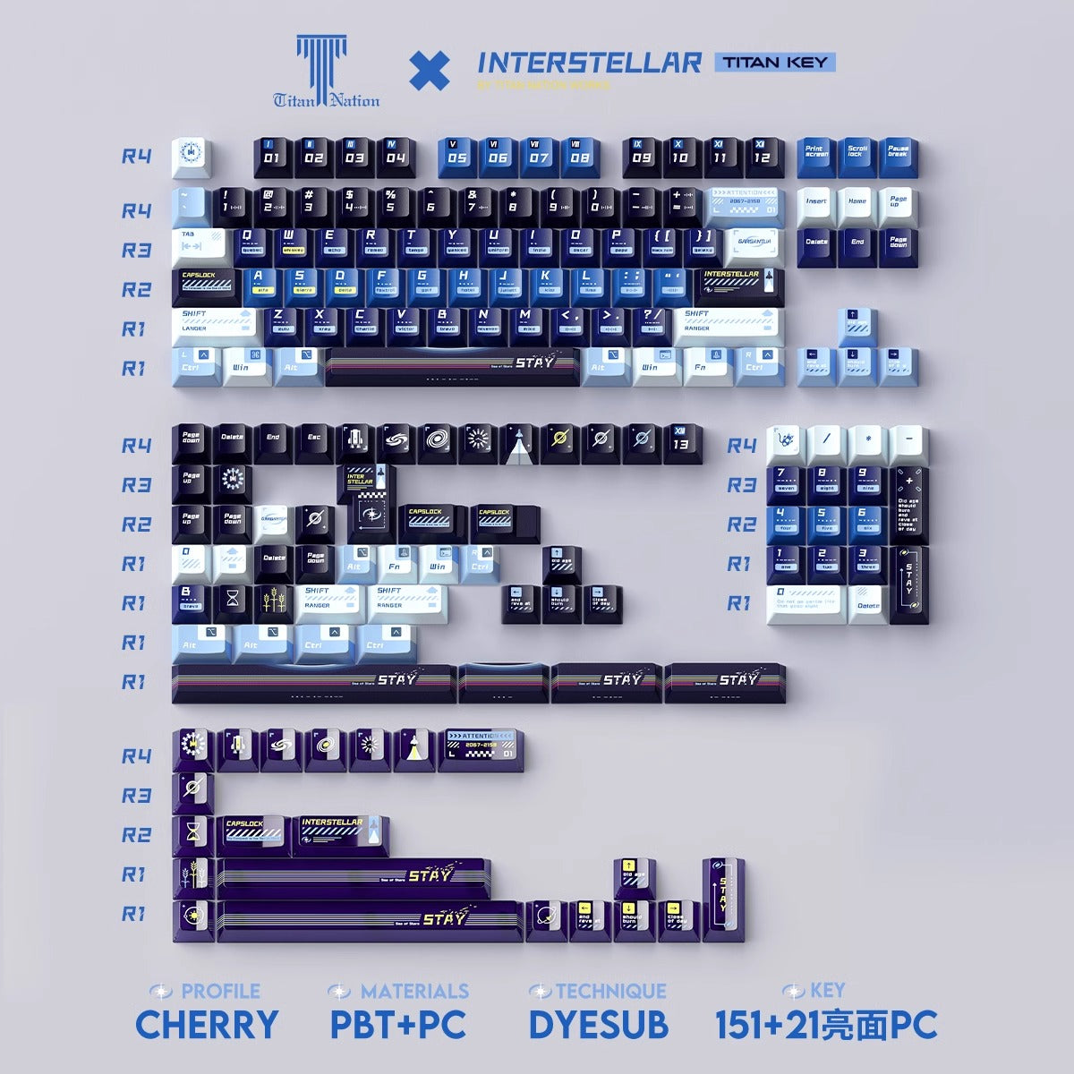 Interstellar PC PBT Keycaps Set Compatible with Wooting 60HE